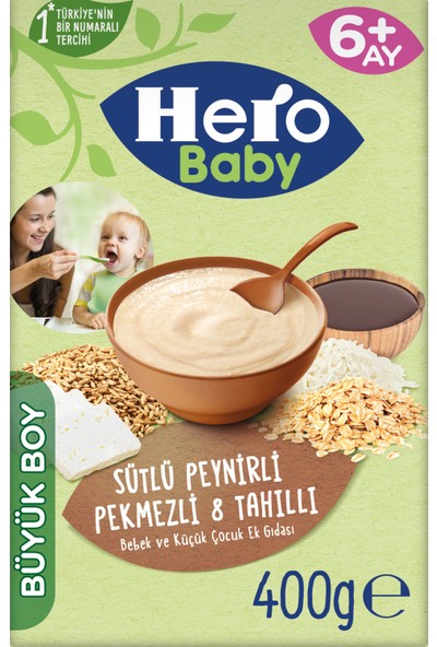 Hero Baby Sütlü 8 Tahıllı Peynirli Pekmezli Kaşık Mama 400g Hero Baby Sütlü 8 Tahıllı Peynirli Pekmezli Kaşık Mama 400g