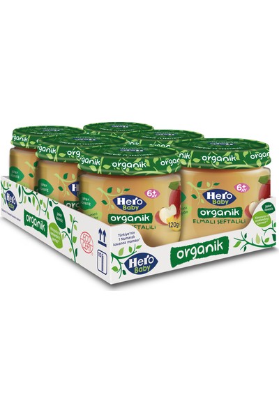 Hero Baby Organik Elma Şeftali Kavanoz Maması 120 gr x 6 adet