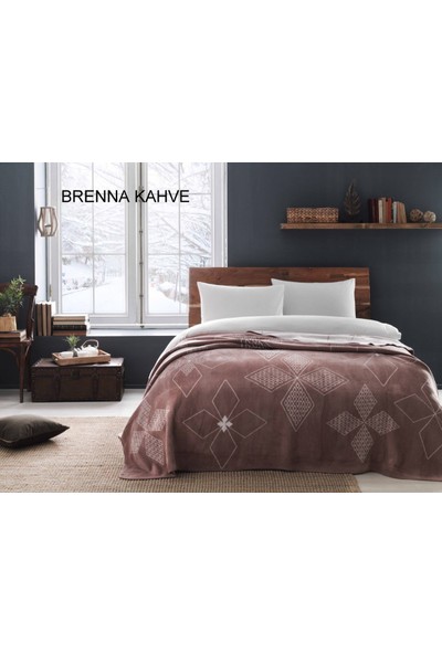 Taç Pamuk Battaniye Çift Kişilik Brenna Kahve