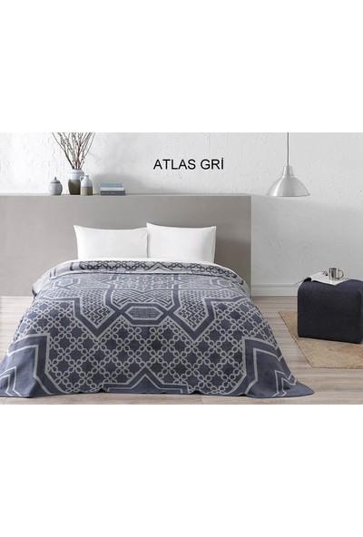 Taç Atlas Pamuk Battaniye Mavi-Gri Çift Kişilik