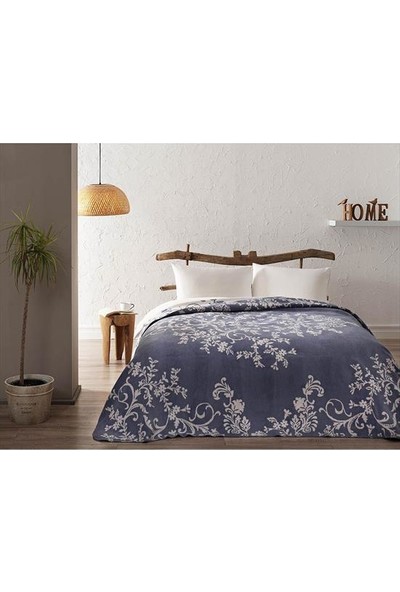 Taç Ataç Pamuk Battaniye Anissa Mavi - Krem Çift Kişilik