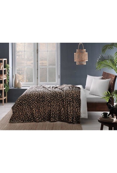 Taç Pamuk Battaniye Leopar Tek Kişilik Kahve - Siyah