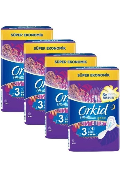 Orkid Platinum Gece 16'lı Hijyenik Ped x4 Adet Orkid Platinum Gece 16'lı Hijyenik Ped x4 Adet