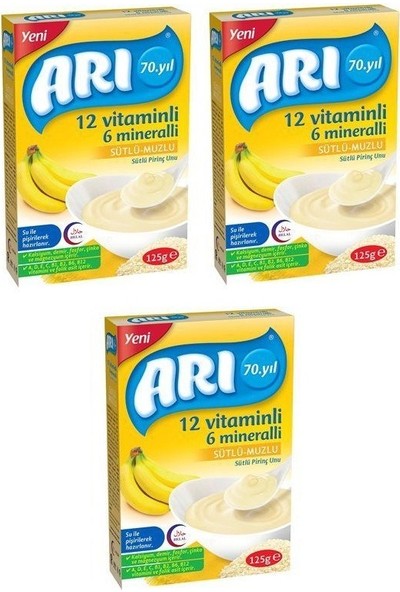 Arı Sütlü Muzlu Pirinç Unu 125 gr x 3 Adet Arı Sütlü Muzlu Pirinç Unu 125 gr x 3 Adet