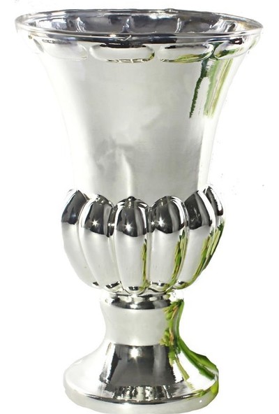 Nettenevime Cam Vazo Antik Kupa Tasarım Gümüş Renk 28X20 cm