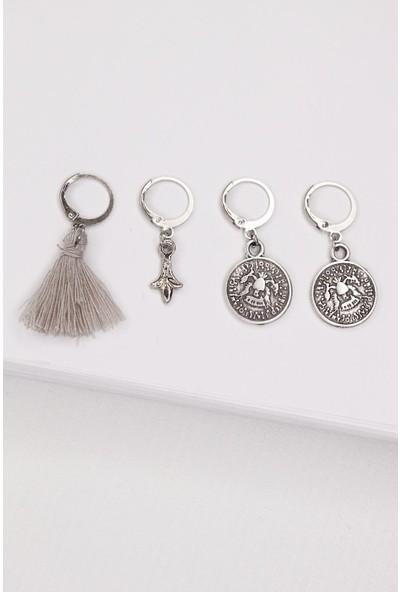 Gümüş Madalyon Küpe Seti