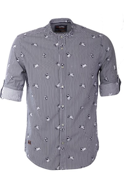 Cosplay Desenli Klüp Katlamalı Kol Slim Fit Gömlek