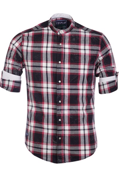 Cosplay Hakim Yaka Ekoseli Çıtçıtlı Katlama Kollu Slim Fit Gömlek