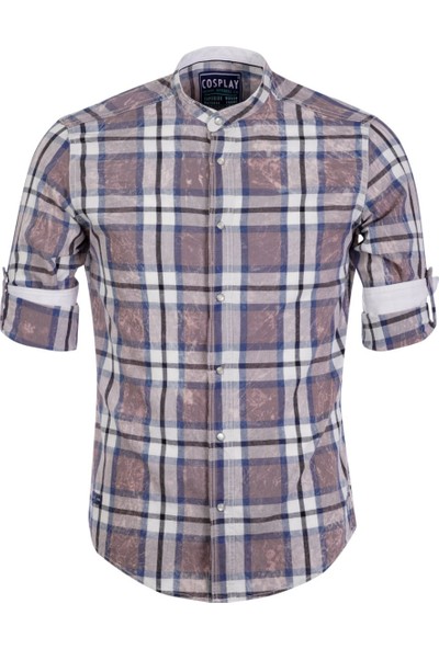 Cosplay Hakim Yaka Ekoseli Çıtçıtlı Katlama Kollu Slim Fit Gömlek