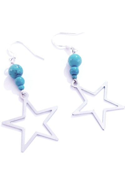 Funny Takı Turkuaz Doğaltaşlı Gümüş Klipsli Yıldız Küpe