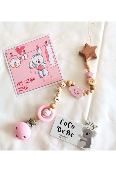 Coco Bebe İsme Özel Ahşap Emzik Zinciri Coco Bebe İsme Özel Ahşap Emzik Zinciri