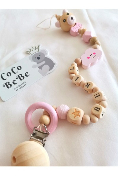Coco Bebe İsme Özel Ahşap Emzik Zinciri Coco Bebe İsme Özel Ahşap Emzik Zinciri