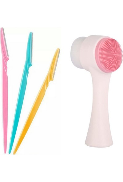 Pudra Shine Kaş Usturası 3'lü ve Cilt Temizleme Fırçası