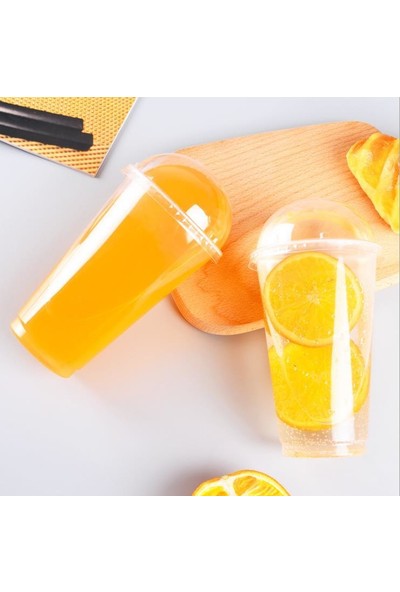 Perlotus Plastik Şeffaf Pet Bardak Milkshake Kapaklı Pipetli 500 cc 10 Adet