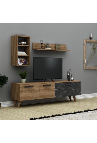 Hepsi Home Frenze Tv Ünitesi - Ceviz Siyah Mermer Hepsi Home Frenze Tv Ünitesi - Ceviz Siyah Mermer