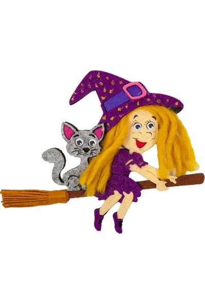 Keçe Süpürgeli Cadı Figürü Keçeden Süpürgeli Cadı