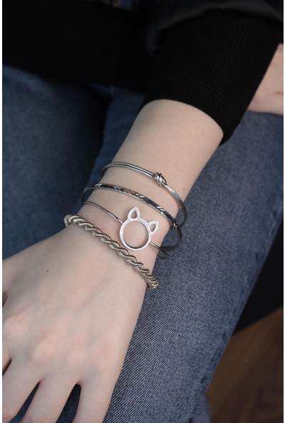 New Obsessions Gri Kedi Bileklik Seti