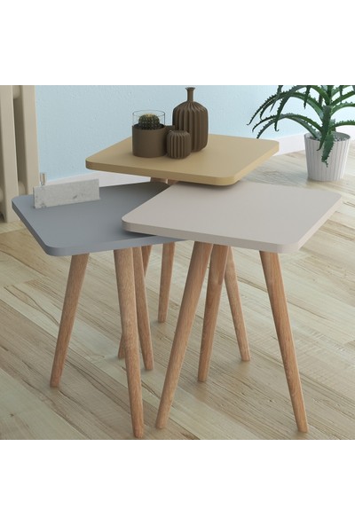 İntergo Renkli Üçlü Zigon Sehpa Ahşap Ayaklı İntergo Renkli Üçlü Zigon Sehpa Ahşap Ayaklı