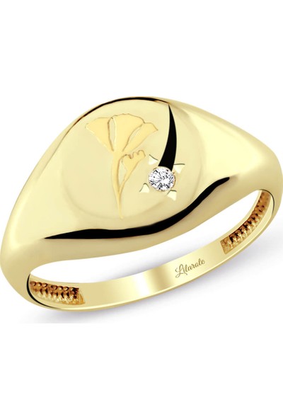Lilarote Gül Desenli Tektaşlı Altın Yüzük