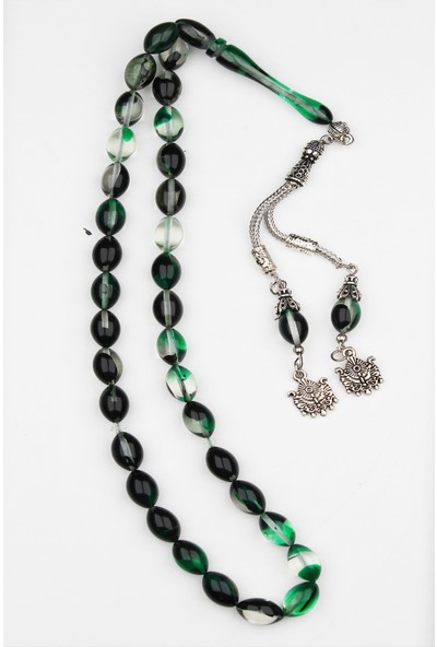 Varetta 33'lük Erkek Gümüş Yeşil Tesbih