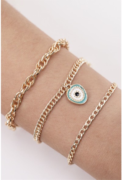 Sortie Accessories Nazar Boncuğu Figürlü 3lü Kombin Bileklik 026 Altın