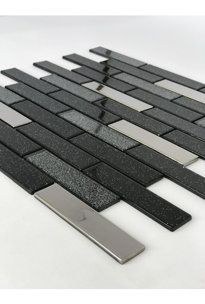Orient Mutfak,banyo,zemin Için Siyah Krom Simli 23X98 Kristal Mozaik Orient Mutfak,banyo,zemin Için Siyah Krom Simli 23X98 Kristal Mozaik