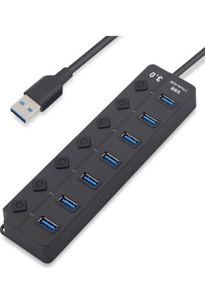 Coverzone 7 Port USB 3.0 Hub Çoklayıcı Çoğaltıcı Siyah