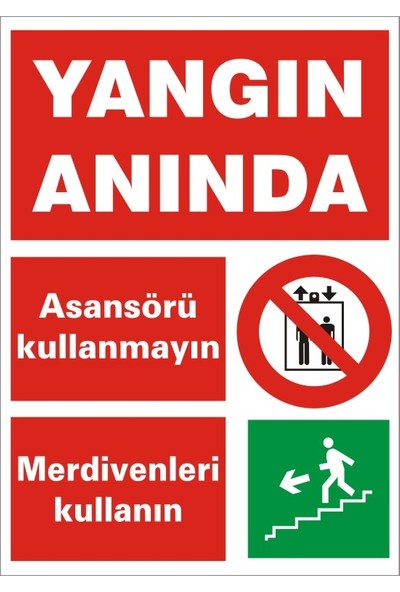 İzmir Serigrafi Yangın Anında Galvaniz Uyarı Levhası 17,5 x 25 cm