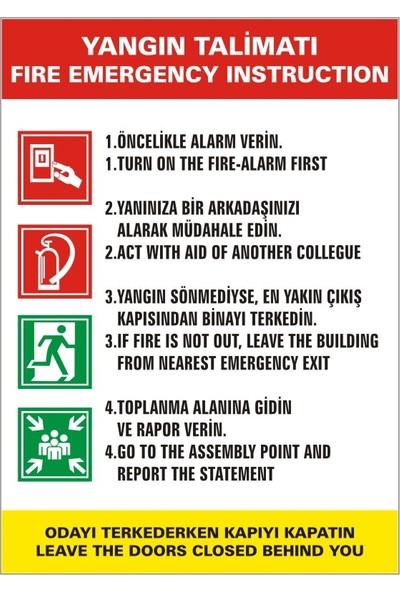 İzmir Serigrafi Yangın Talimatı Galvaniz Uyarı Levhası 17,5 x 25 cm