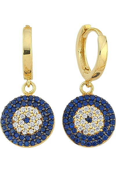 Kuyucu Altın Nazar Boncuğu Tasarım Sallantı Küpe Kuyucu Altın Nazar Boncuğu Tasarım Sallantı Küpe