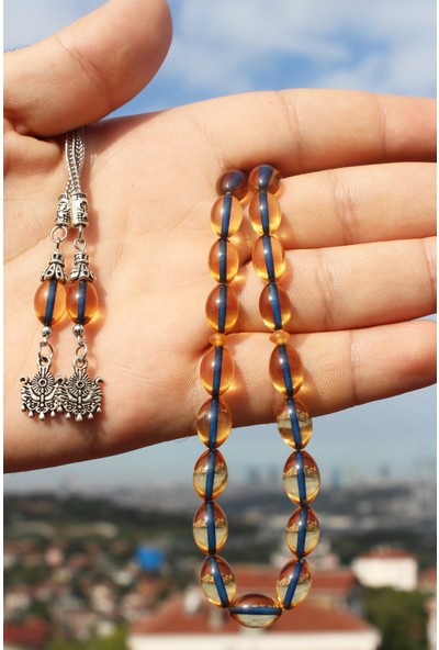 Varetta 33 Lük Imame Işlemeli Sarı Sıkma Kehribar Tesbih