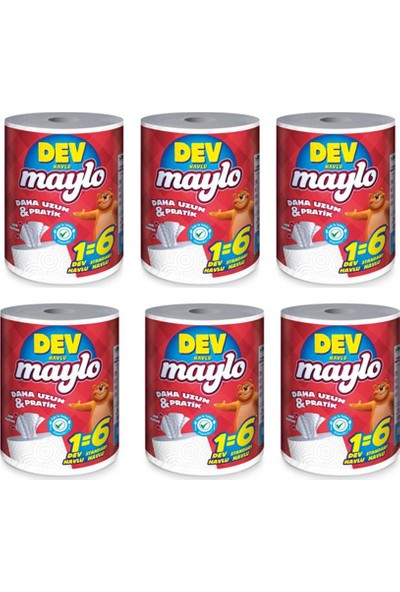 Maylo Dev Içten Çekmeli 600 Yaprak Rulo- 6 Paket Maylo Dev Içten Çekmeli 600 Yaprak Rulo- 6 Paket