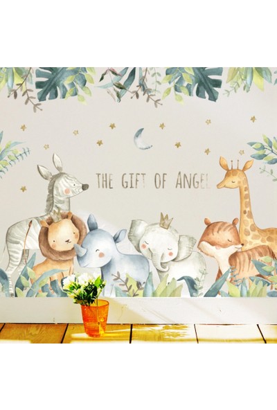 Crystal Kids Bebek ve Çocuk Odası Dekorasyonu Sulu Boya Sevimli Hayvanlar Duvar Çıkartması Sticker