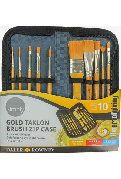 Daler Rowney Simply Gold Taklon Akrilik Çantalı Fırça Seti 10'lu Daler Rowney Simply Gold Taklon Akrilik Çantalı Fırça Seti 10'lu