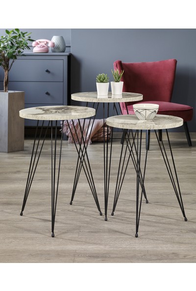 Fancy Beyaz Mermer Desen 3'lü Zigon Yuvarlak Fancy Beyaz Mermer Desen 3'lü Zigon Yuvarlak