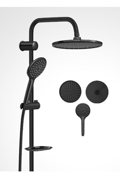 Dusche Duscheline Piano Black Yağmurlama Duş Seti-Yuvarlak Dusche Duscheline Piano Black Yağmurlama Duş Seti-Yuvarlak