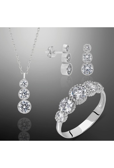 Bess Silver Kadın Gümüş Süzme Pırlanta Montür Yüzük Kolye Küpe Set Bess Silver Kadın Gümüş Süzme Pırlanta Montür Yüzük Kolye Küpe Set