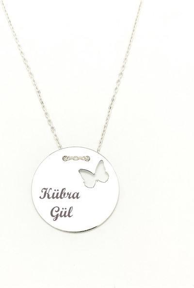 Magnamina İsme Özel Kelebek Figürlü Gümüş Kolye