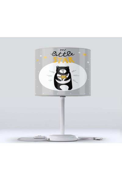 Osso Sarı Siyah Gri Ayılı Yıldızlı Desenli Çocuk Odası Abajur