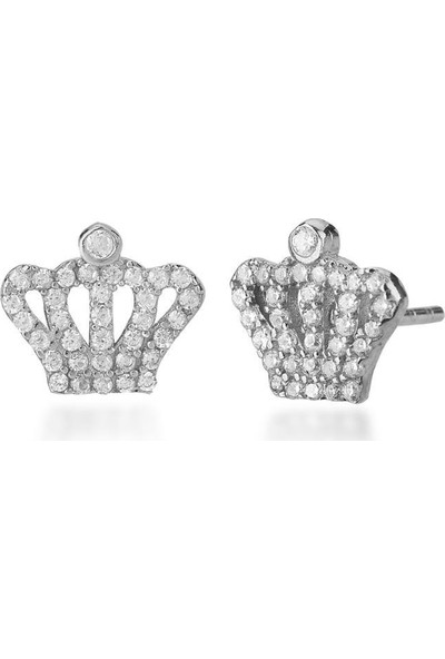 Coşar Silver Zirkon Taşlı Pırlanta Montür Gümüş Rengij Kaplama Tac Gümüş Küpe