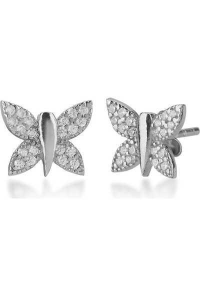 Coşar Silver Zirkon Taşlı Pırlanta Montür Gümüş Rengi Kaplama Kelebek Küpe