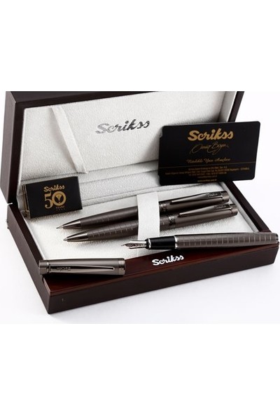 Scrikss İsme Özel Marka 3 Lü Kalem Seti Lüks Deri Kutuda