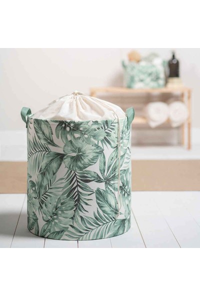 Ocean Home Yeşil Yaprak Desenli Sepet // 36 x 40 Ocean Home Yeşil Yaprak Desenli Sepet // 36 x 40