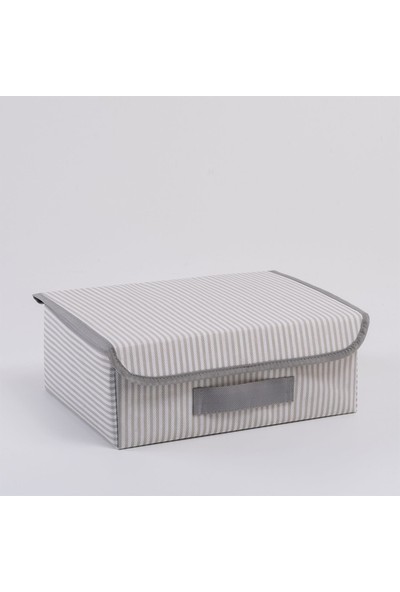 Ocean Home Gri Çizgili Çekmece İçi Kapaklı Kutu 30 x 23 x 11