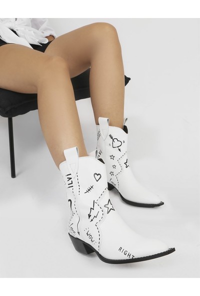 İlvi̇ Love Deri Kadın Beyaz Topuklu Bot 35