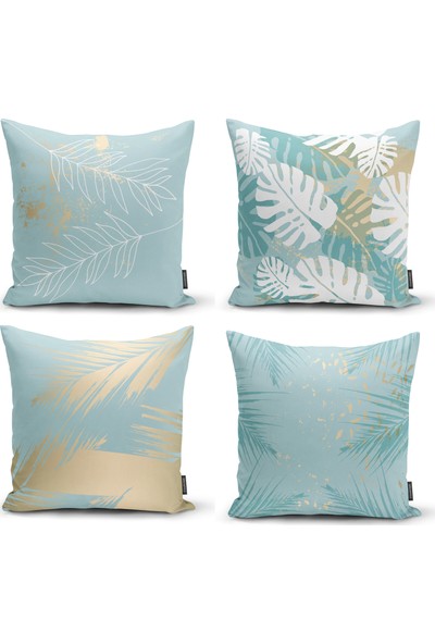 Ysa Home Yashome Çift Tarafı Baskılı Özel Tasarım 4'lü Kombin Dekoratif Modern Kırlent Yastık Kılıfı Seti