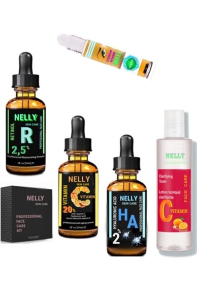 Nelly Hyaluronic Acid+Retinol+Vitamin C 3'lü Serum + Tonik + Kaş Vitamini Nelly Hyaluronic Acid+Retinol+Vitamin C 3'lü Serum + Tonik + Kaş Vitamini