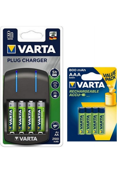 Varta Plug Şarj Cihazı 4*2100 Mah Aa + 4*800 Mah Aaa Şarjlı Pil