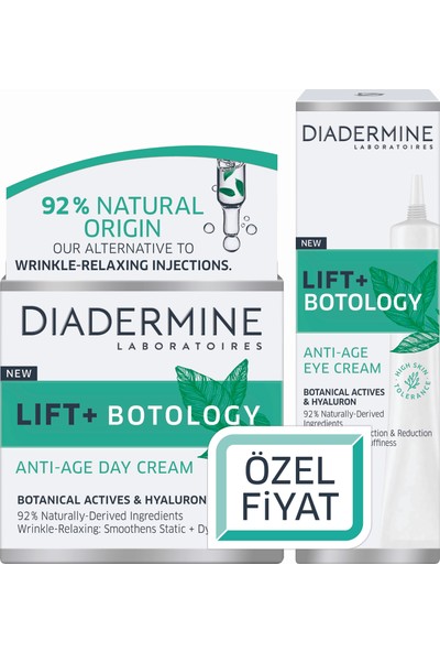 Diadermine Lift + Botology Kırışıklık Karşıtı Gündüz Kremi 50 ml + Göz Kremi 15 ml