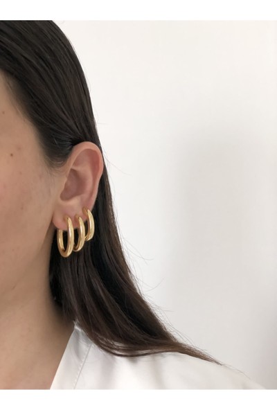 Tarzım Shop 3 Lü Gold Küpe Çelik